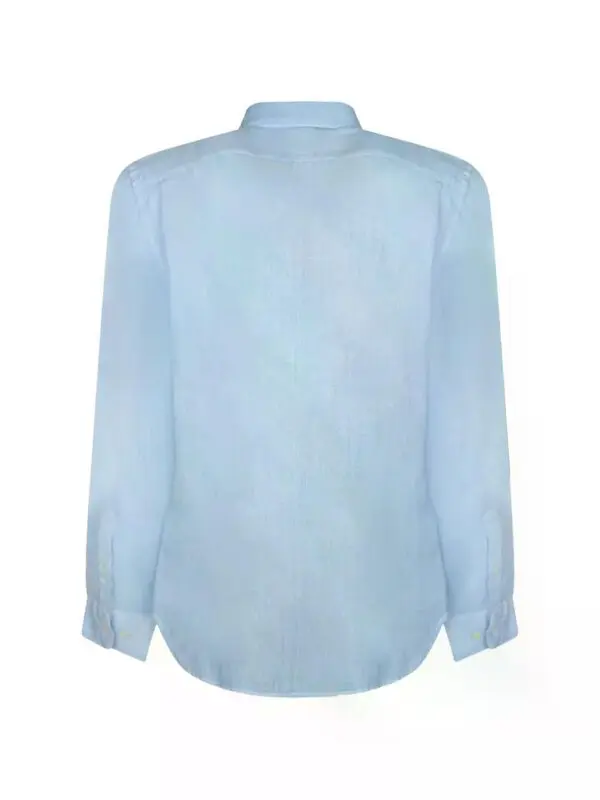 120% Lino Spread-collar Buttoned-cuff Shirt - Blue