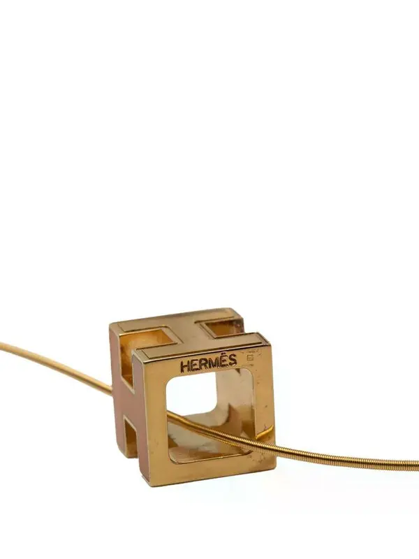 Hermès Gold Plated Lacquered Cage D'h Pendant Necklace