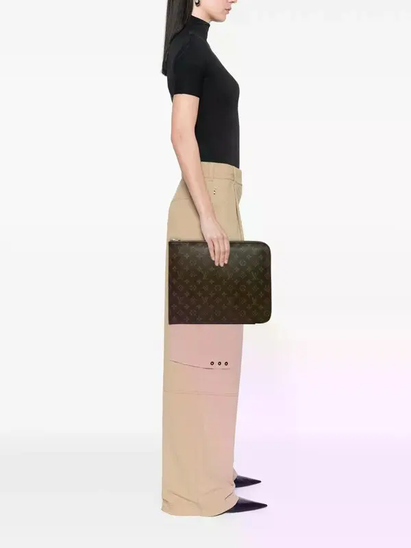 LOUIS VUITTON Monogram Canvas Porte Documents Clutch Bag - Brown