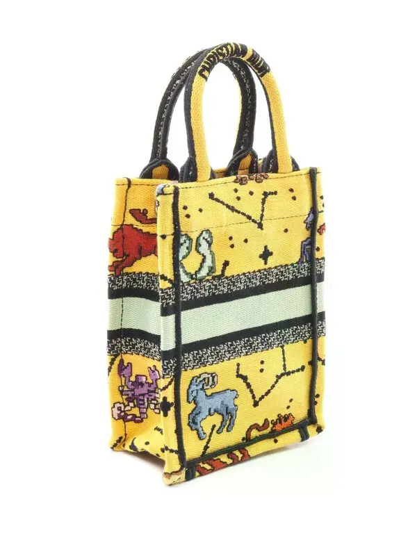 Dior Mini Embroidered Canvas Vertical Book Tote Satchel - Yellow