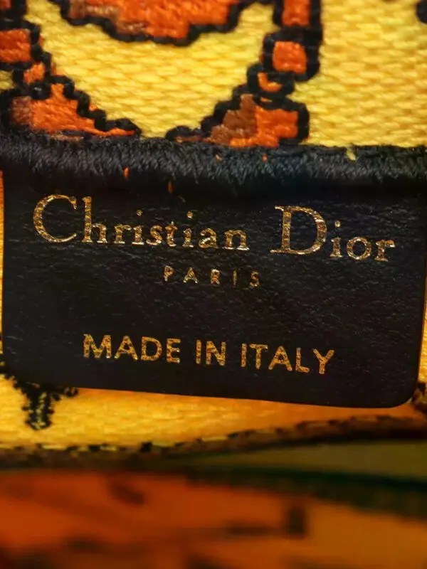 Dior Mini Embroidered Canvas Vertical Book Tote Satchel - Yellow