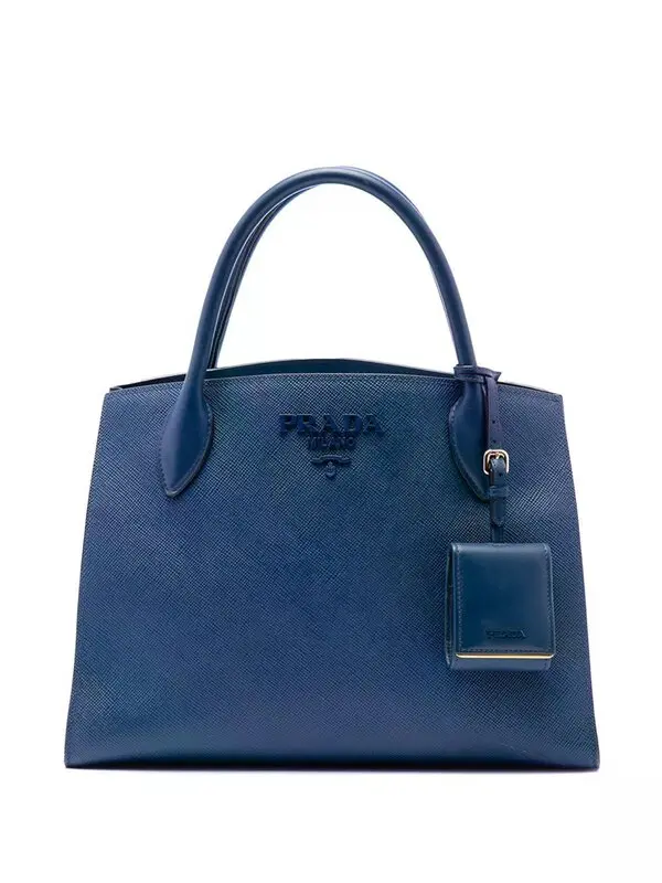 Prada Saffiano Cuir Monochrome Top Handle Satchel - Blue