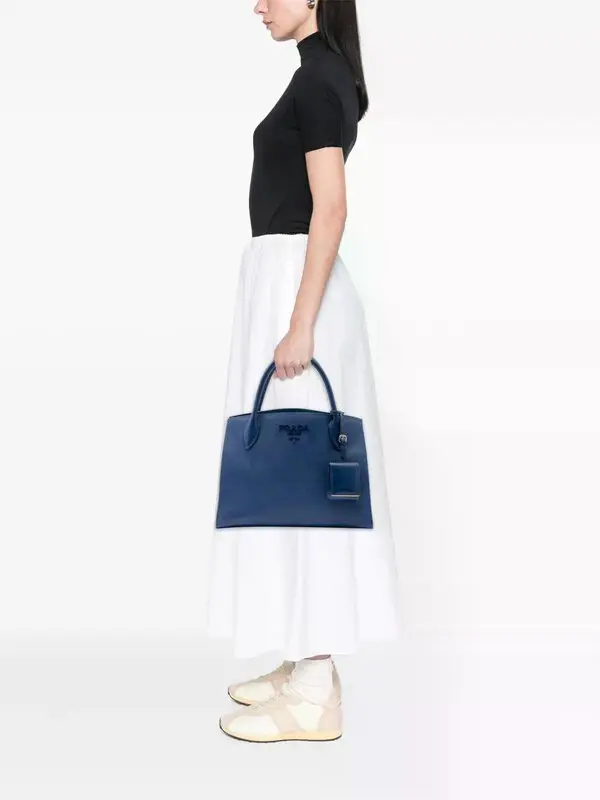 Prada Saffiano Cuir Monochrome Top Handle Satchel - Blue
