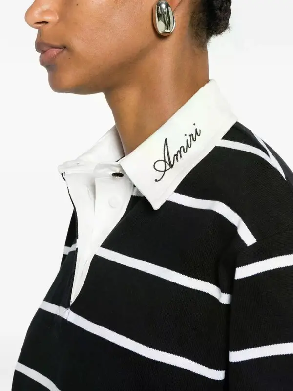Amiri Striped Long-sleeve Polo Top - Black