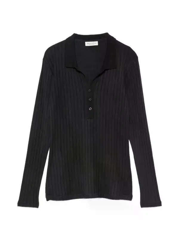 Marc O'polo Ribbed Knit Long-sleeve Polo Top