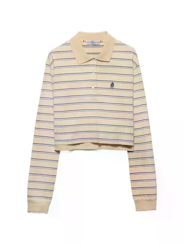 Prada Striped Piqué Polo Shirt - Neutrals