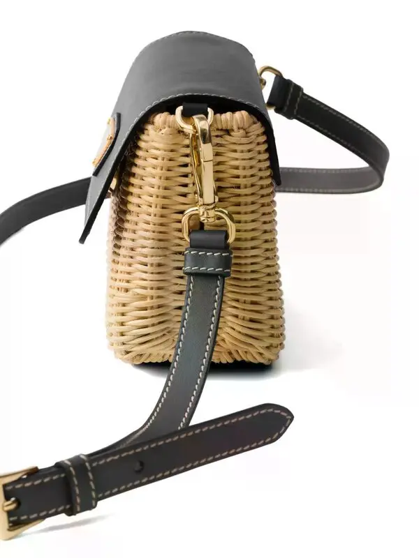 Prada Wicker And Leather Shoulder Bag