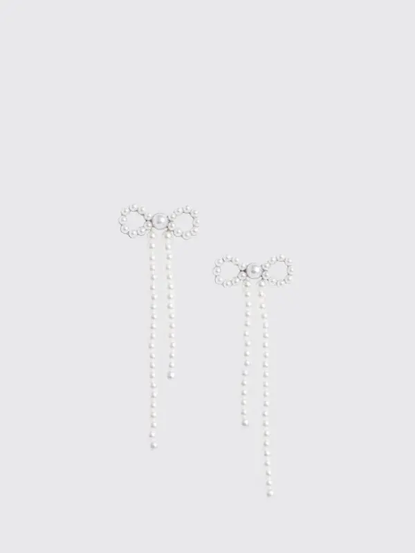 SELF-PORTRAIT Bow Pearl Drop Earrings - Grey