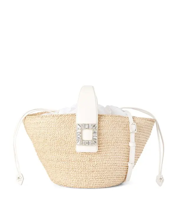 ROGER VIVIER Raffia Viv' Skate Shopper Bag With Embellished Buckle - Beige