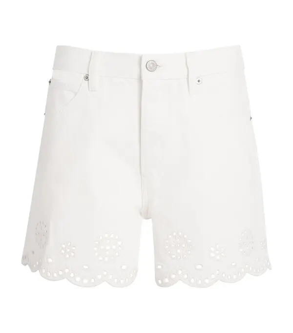 FRAME Eyelet Long Hang Denim Shorts - White