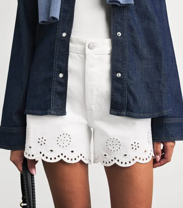 FRAME Eyelet Long Hang Denim Shorts - White