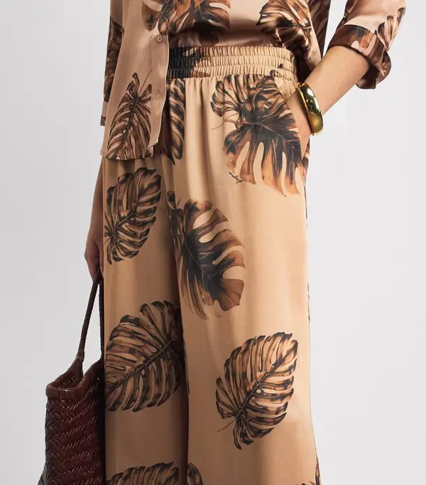 L'Agence Satin Palm Leaf Wide-leg Trousers