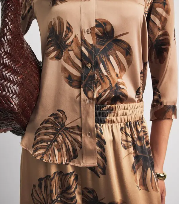 L'Agence Satin Palm Leaf Print Shirt - Brown