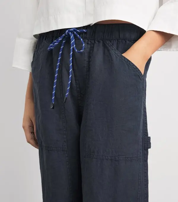 Rag & Bone Linen Atlas Wide-leg Trousers - Navy
