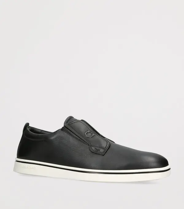 FERRAGAMO Leather Slip-on Sneakers - Black
