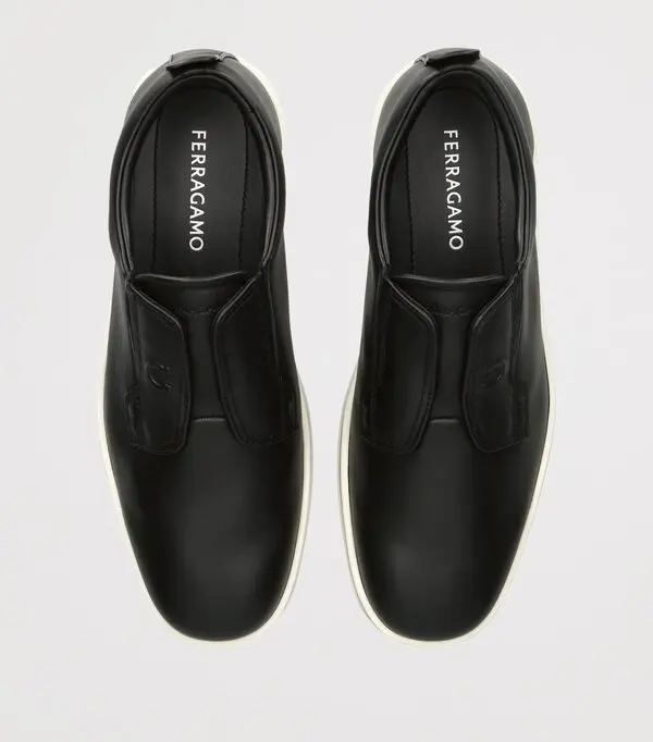FERRAGAMO Leather Slip-on Sneakers - Black