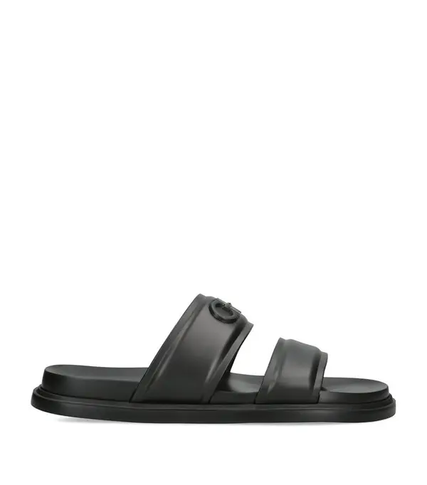 FERRAGAMO Leather Gancini Slide Sandals - Black