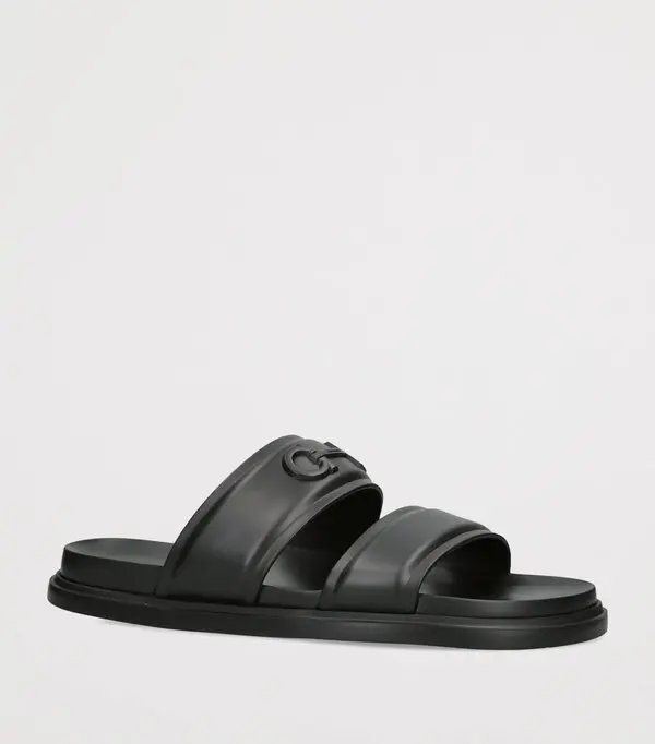 FERRAGAMO Leather Gancini Slide Sandals - Black