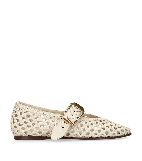 Zimmermann Braided Leather Ballet Flats With Buckle Detail - Beige