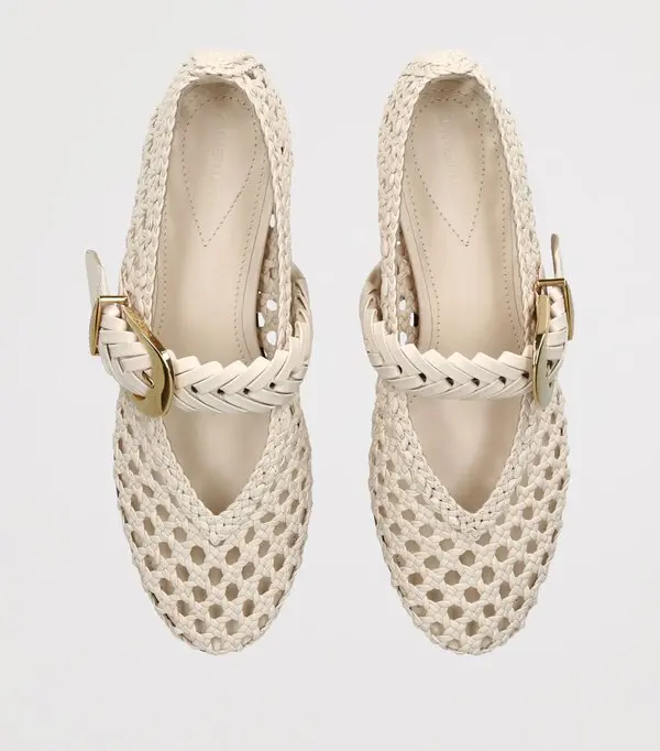 Zimmermann Braided Leather Ballet Flats With Buckle Detail - Beige