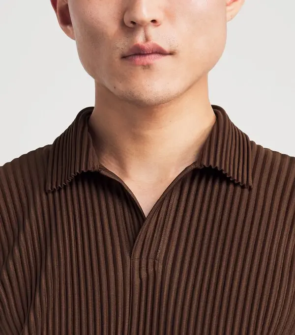 Issey Miyake Pleated Polo Shirt - Brown