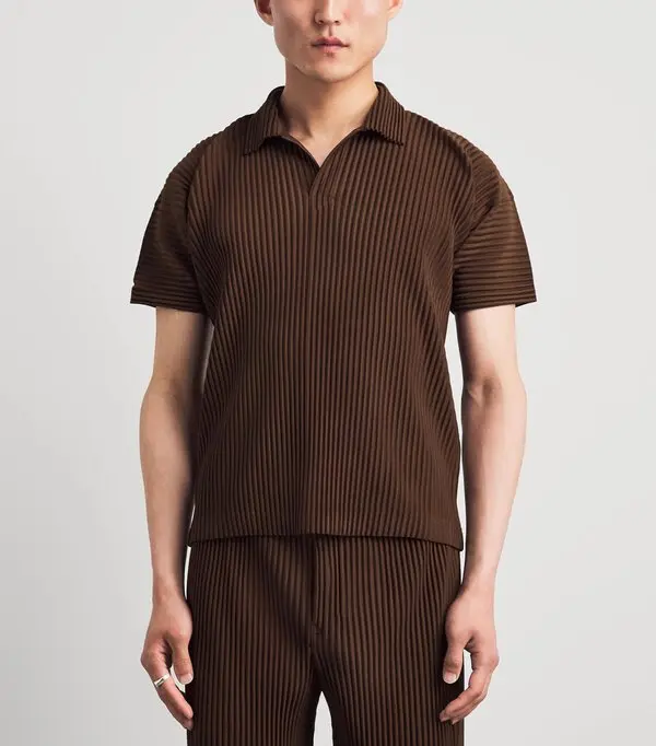 Issey Miyake Pleated Polo Shirt - Brown
