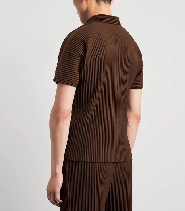Issey Miyake Pleated Polo Shirt - Brown