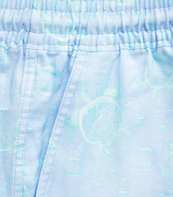 Vilebrequin Linen Turtle Print Cargo Bermuda Shorts - Blue