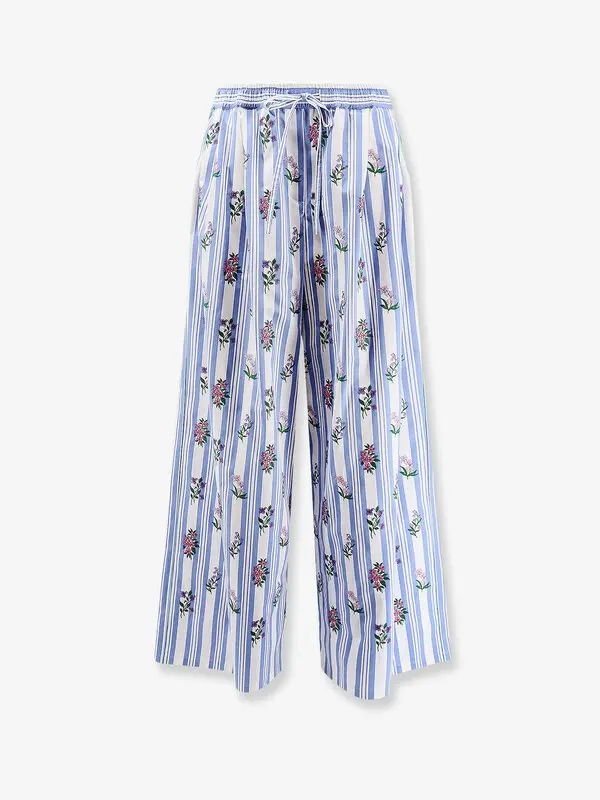 Dolce & Gabbana Striped Cotton Silk Trousers With Floral Embroidery