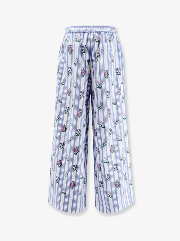 Dolce & Gabbana Striped Cotton Silk Trousers With Floral Embroidery