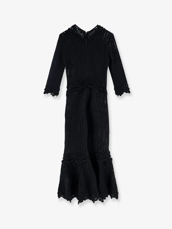 Dolce & Gabbana Black Crochet Long Dress With Floral Trim