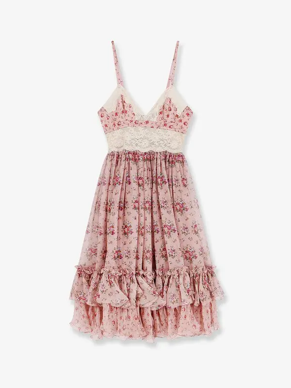 Dolce & Gabbana Chiffon Dress With Mazzolini Di Fiori Print - Multicolor