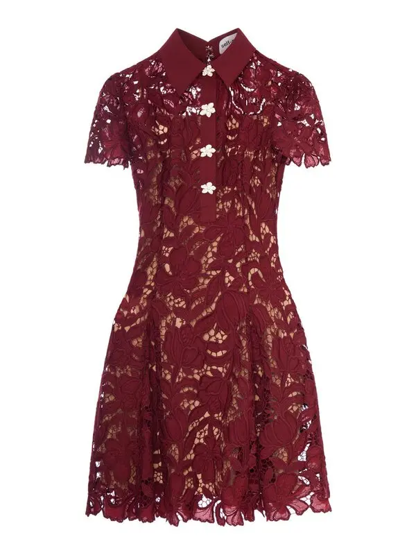 SELF-PORTRAIT Lace Mini Dress With Jewel Buttons - Red