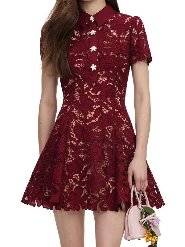 SELF-PORTRAIT Lace Mini Dress With Jewel Buttons