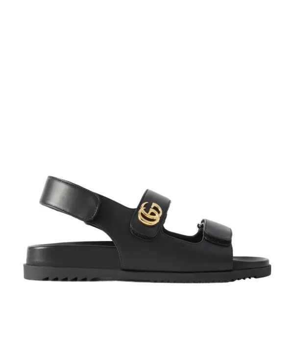Gucci Double G Sandals With Gold Hardware - Black