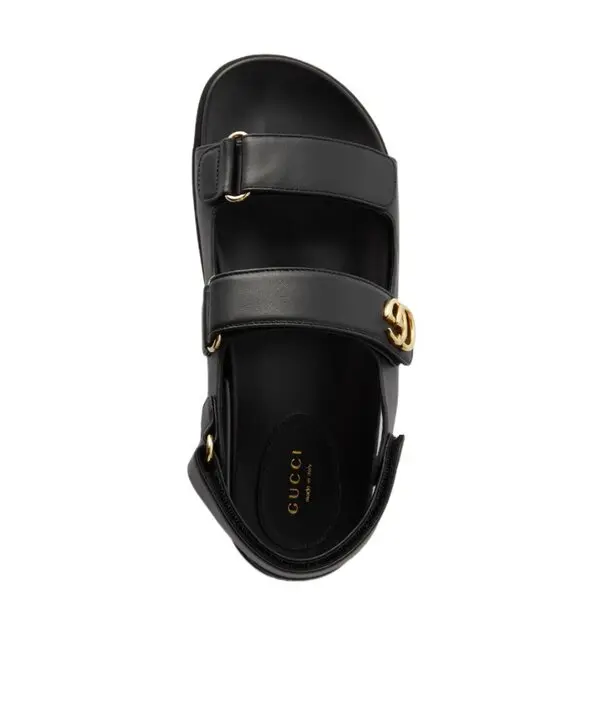 Gucci Double G Sandals With Gold Hardware - Black