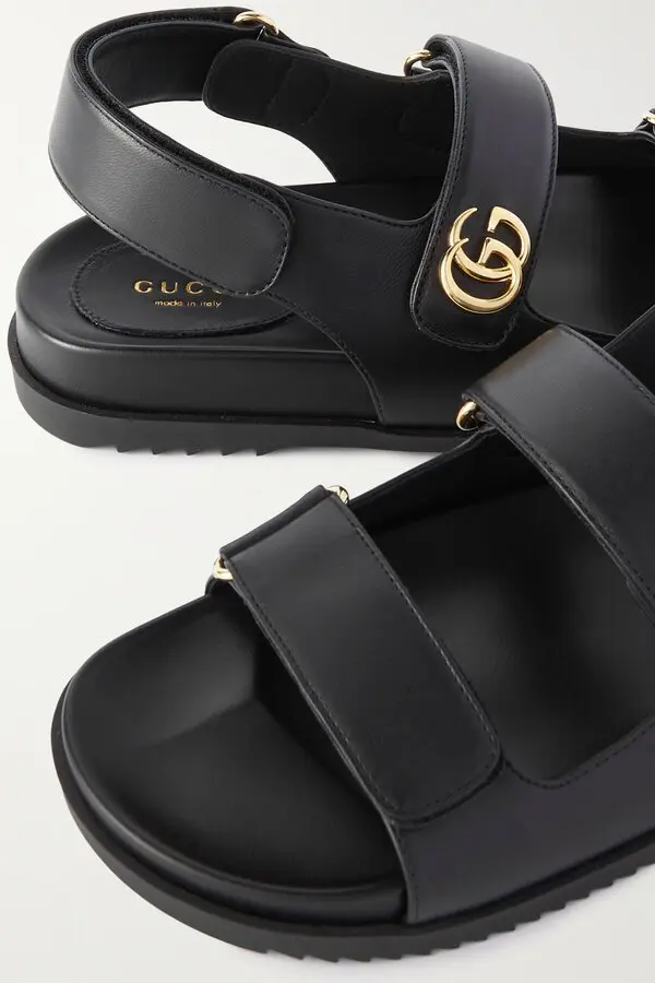 Gucci Double G Sandals With Gold Hardware - Black