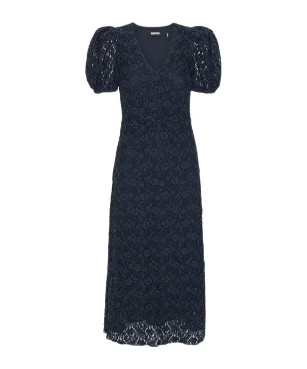 ROTATE BY BIRGER CHRISTENSEN Puff-sleeve Lace Midi Dress - Black