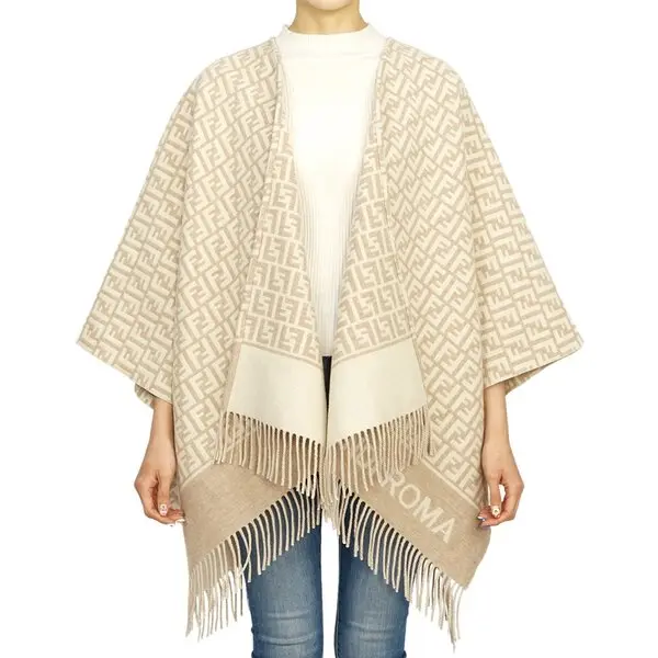 Fendi Ff Jacquard Fringed Poncho - Light Brown
