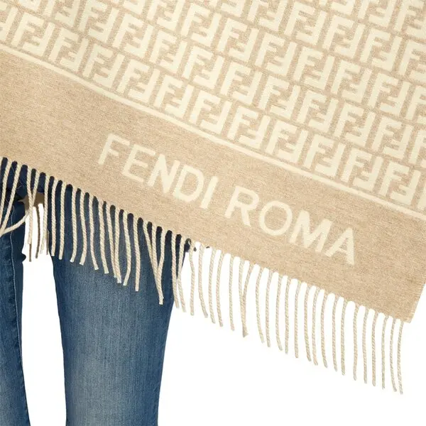 Fendi Ff Jacquard Fringed Poncho - Light Brown