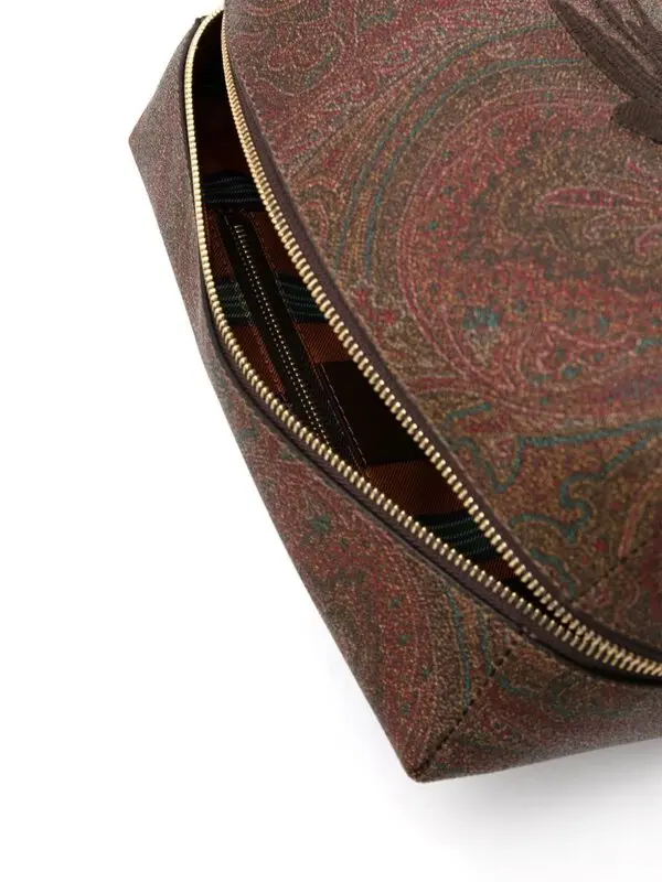 Etro Logo Embroidered Paisley Pouch - Brown