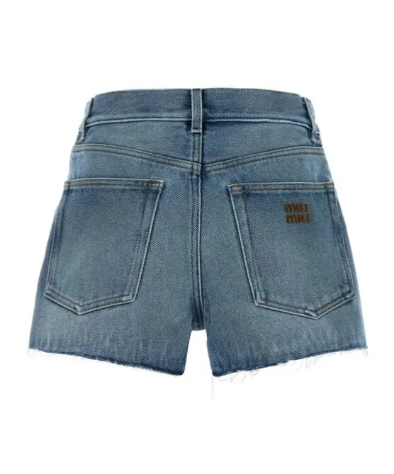 Miu Miu Raw Hem Denim Shorts - Blue