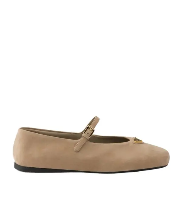 Prada Suede Ballerinas With Logo Detail