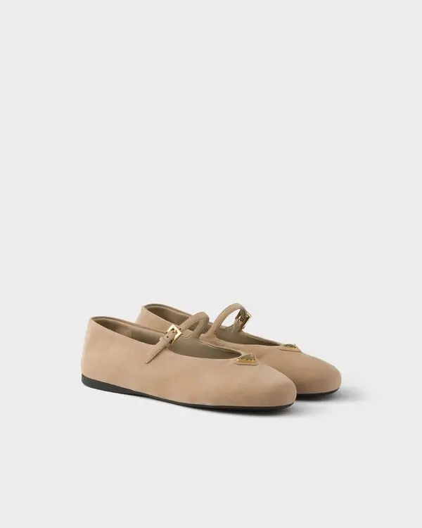 Prada Suede Ballerinas With Logo Detail