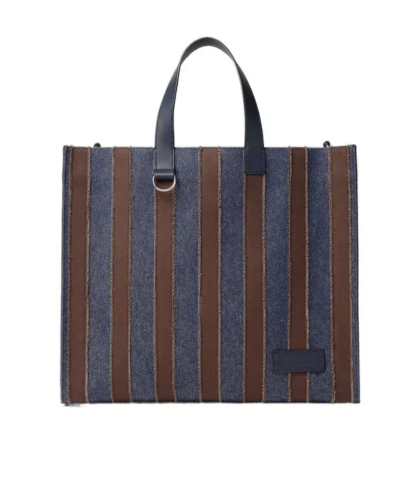 Fendi Striped Large Shopper Bag - Dark Blue Brown