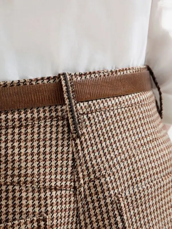 Brunello Cucinelli Sparkling Virgin Wool Houndstooth Long Bermuda Shorts With Monili