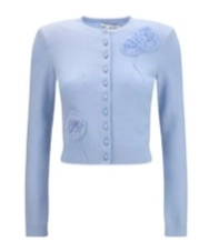 SELF-PORTRAIT Cropped Cardigan With Floral Appliqu - Blue