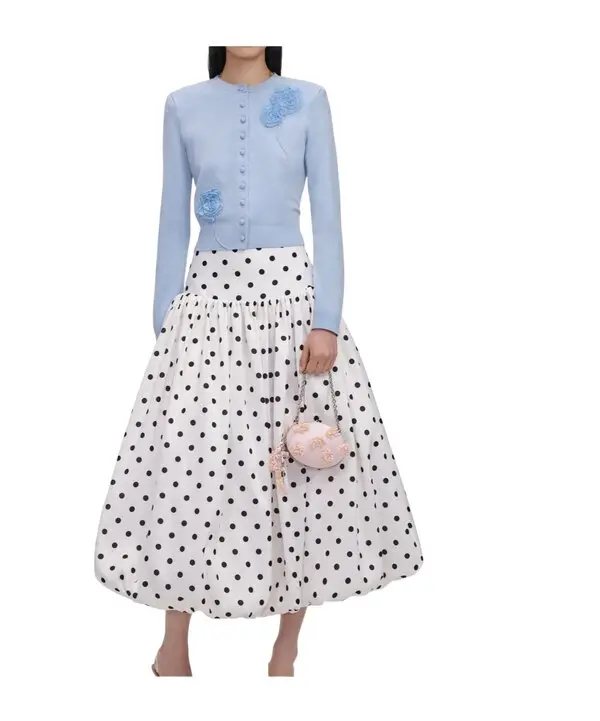 SELF-PORTRAIT Cropped Cardigan With Floral Appliqu - Blue