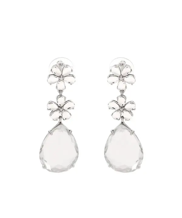 SELF-PORTRAIT Crystal Flower Drop Earrings - White