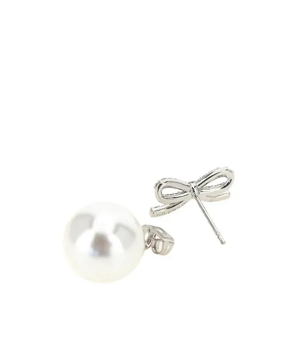SELF-PORTRAIT Crystal Bow And Faux Pearl Drop Earrings - Gray
